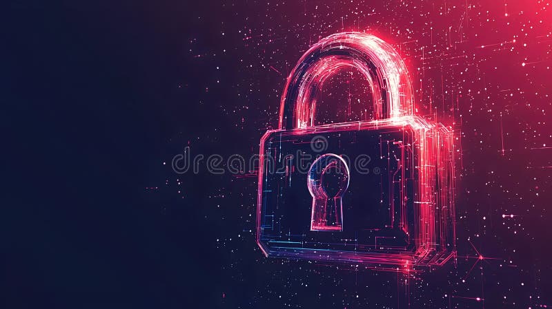 Digital Padlock Abstract Red Neon Glowing Security Technology Concept ...