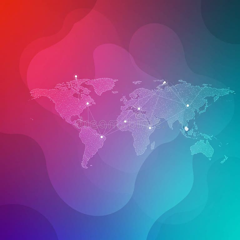 Stylized Digital Map of the World on a Gradient Background ...