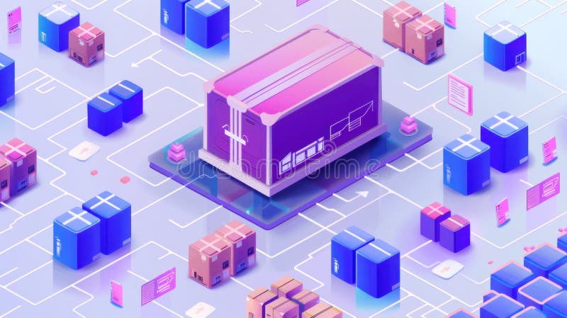 A Stylized Digital Rendering of a Logistics Network with Autonomous ...