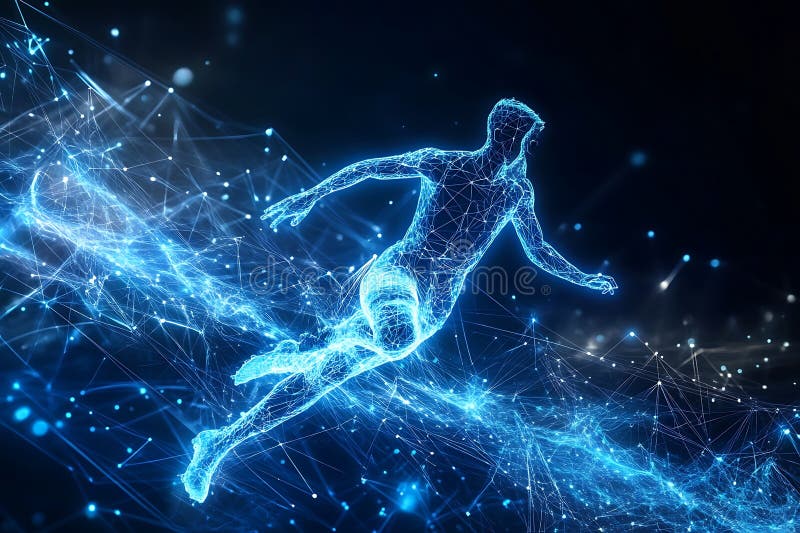 Futuristic Athlete Running Abstract Digital Human in Motion, Blue ...