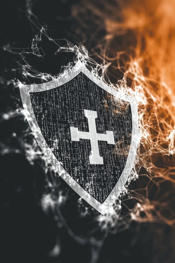 Digital Shield Icon with Abstract Lighting Effects and Encrypted Code ...