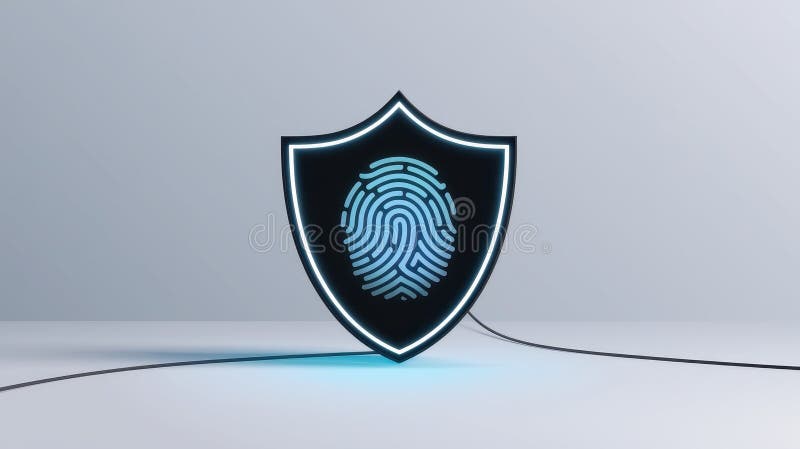 Stylized Digital Shield with a Fingerprint Design, Symbolizing ...