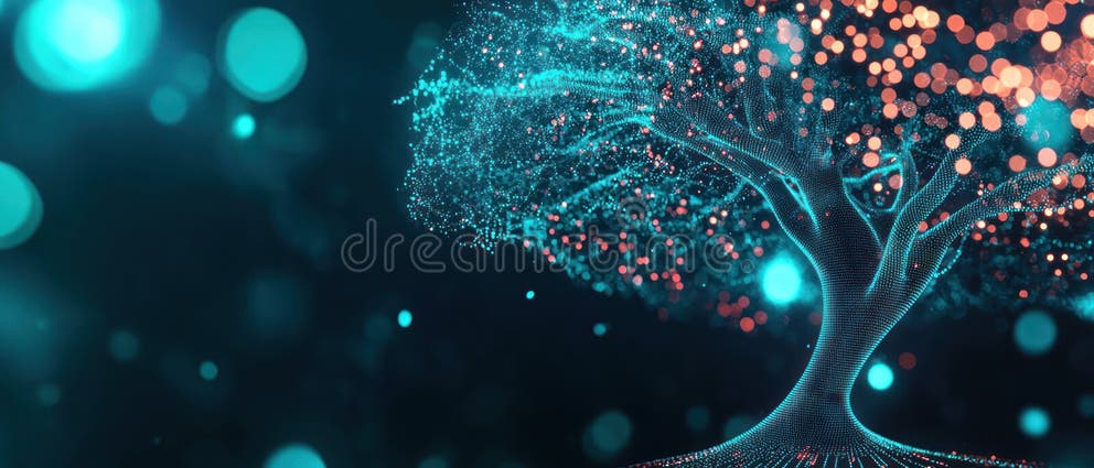 Stylized Digital Tree with Data Leaves Representing AI Learning and ...