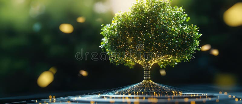 Stylized Digital Tree with Data Leaves Representing AI Learning and ...