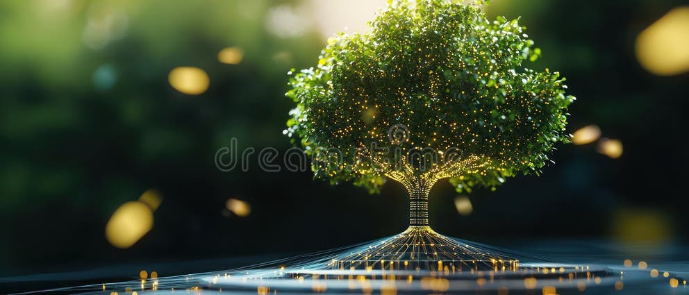 Stylized Digital Tree with Data Leaves Representing AI Learning and ...