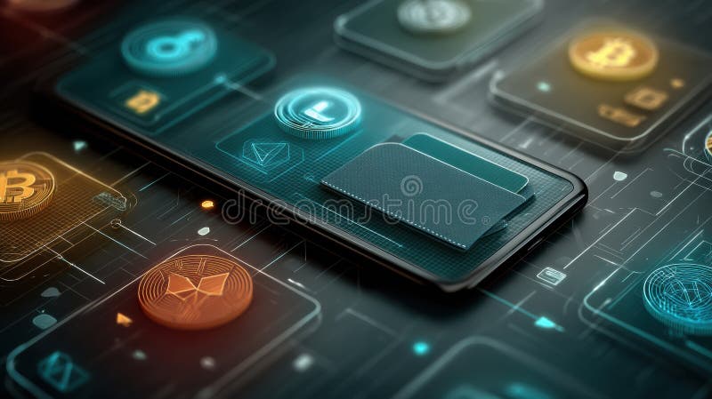 Stylized Digital Wallet Interface Displayed on Smartphone with Crypto ...