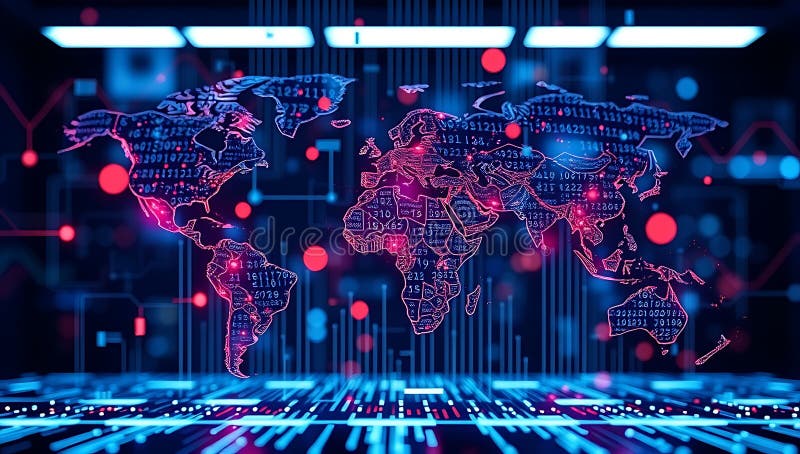 Digital World Map Showing Global Data Connections Stock Illustration ...