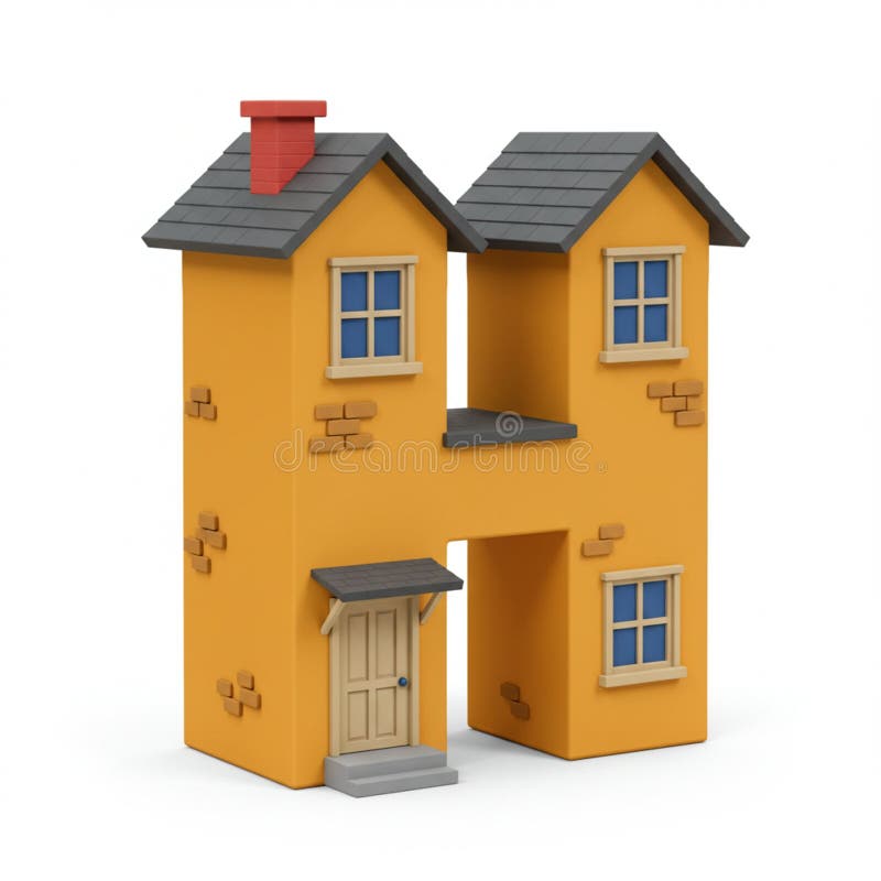 A Stylized, Digitally Created House Shaped Like the Letter "H" Features ...