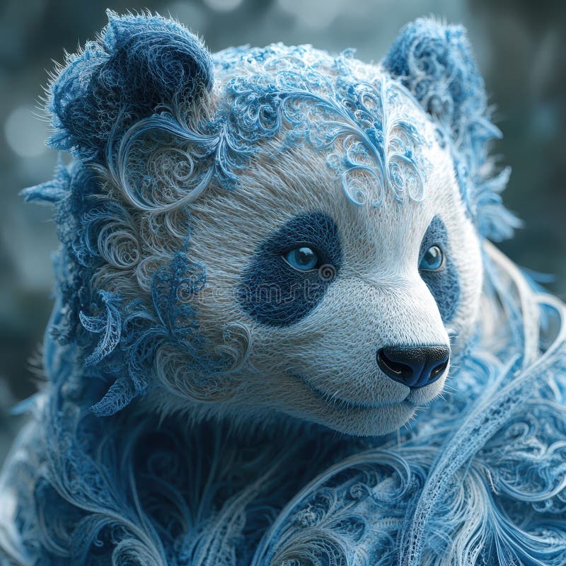 A Stylized, Digitally Rendered or Artistically Created Panda with a ...