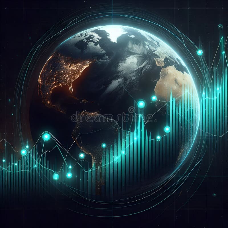 A Stylized, Digitally Rendered Image of Earth with a Global Economic ...