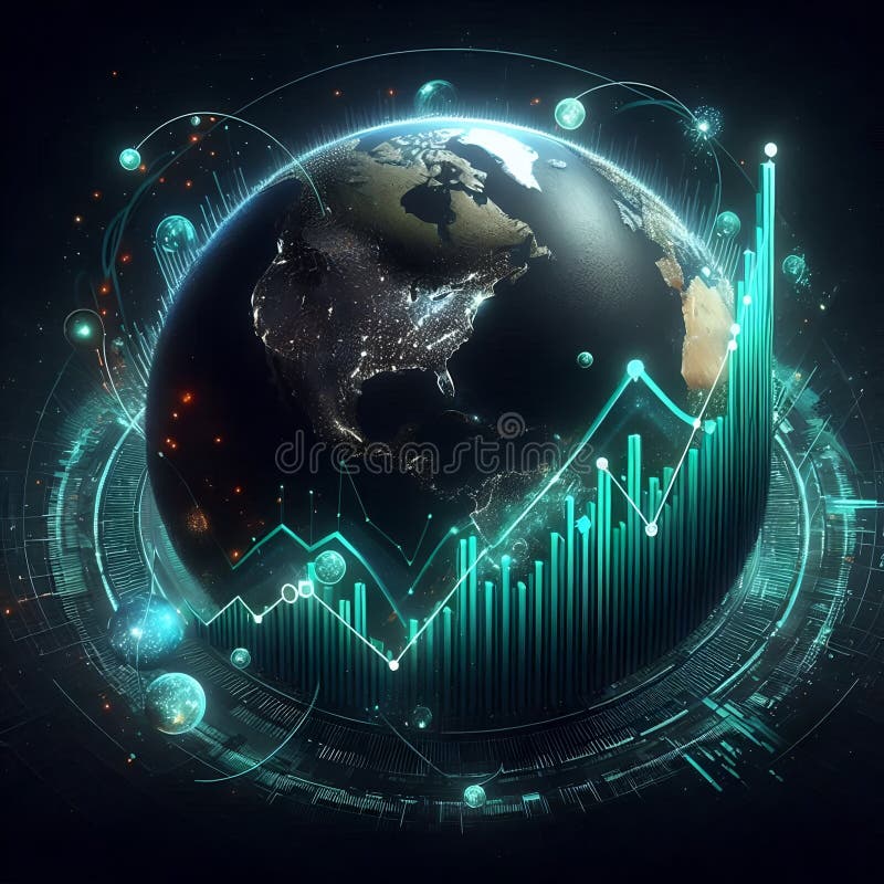 A Stylized, Digitally Rendered Image of Earth with a Global Economic ...