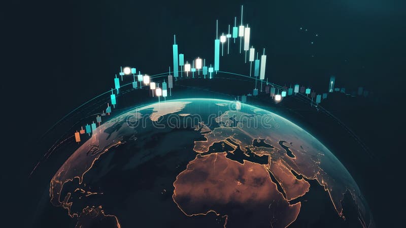 A Stylized, Digitally Rendered Image of Earth with a Global Economic ...