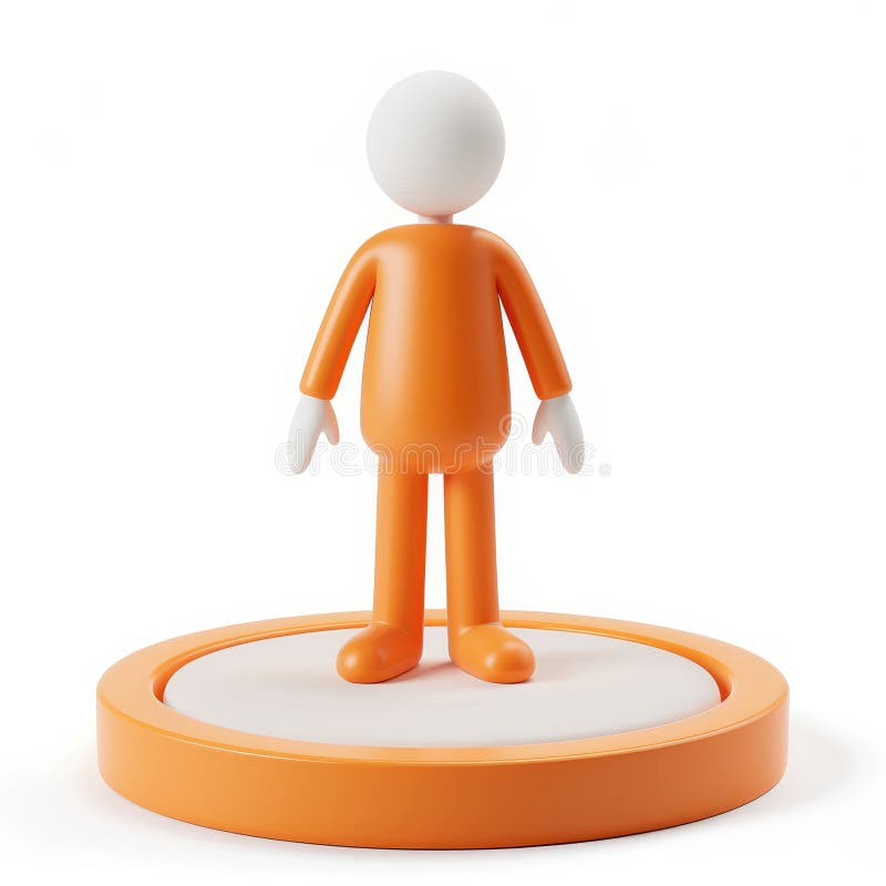 Orange 3D Cartoon Man Standing on a Platform Stock Illustration ...