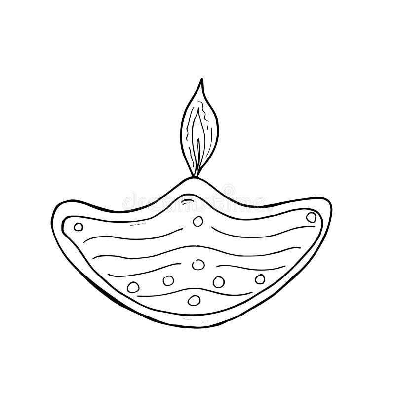 Stylized Diya with Burning Flame Vector Isolated Illustration Painted ...