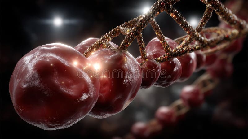 A Stylized DNA Strand Composed of Glossy Red Elements and Golden ...