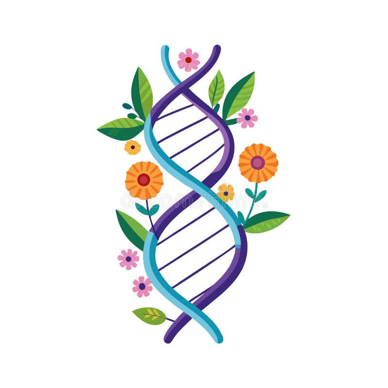 Stylized DNA Strand Intertwined with Floral Elements Creating a ...