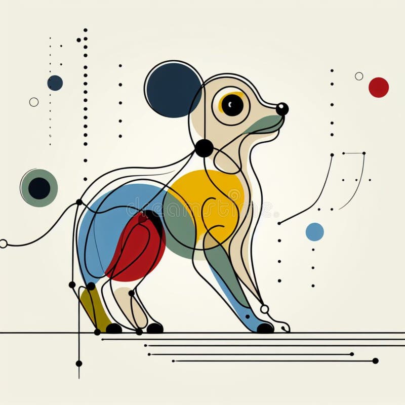 Stylized Dog , Continuous Line Art, Basic Geometric Form, Exaggerated ...