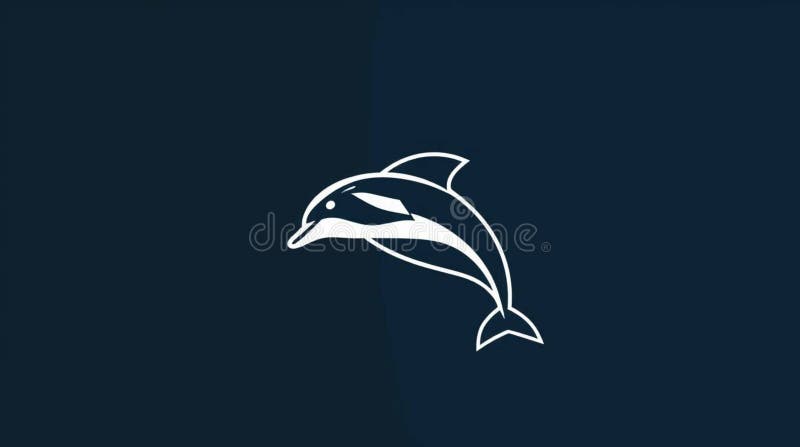 A Stylized Dolphin is Depicted on a Dark Blue Background, Outlined in ...