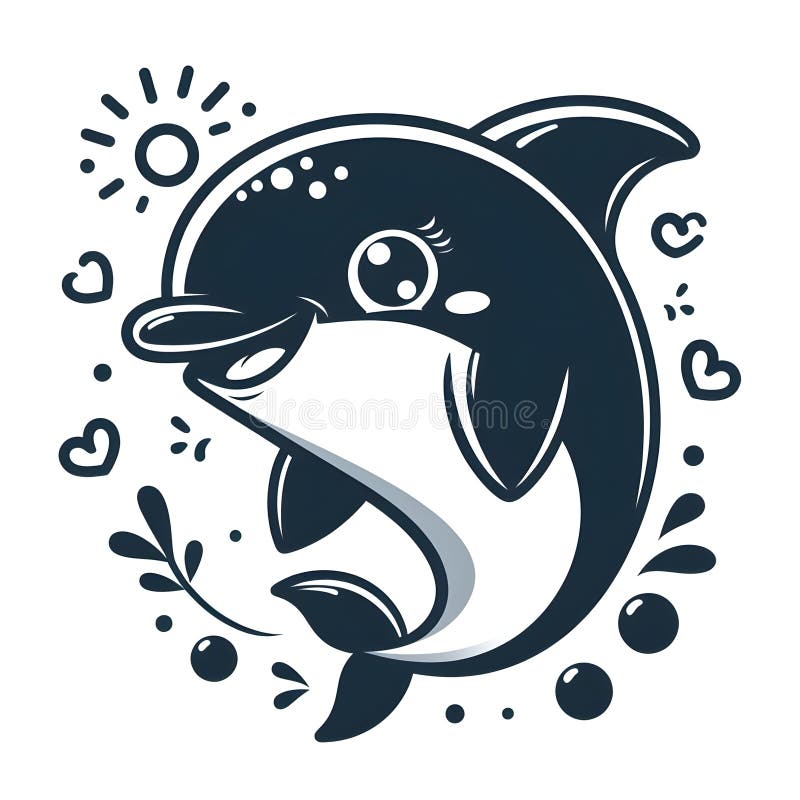 Stylized Dolphin Illustration Featuring a Black and White Desig Stock ...