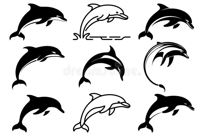 Stylized Dolphin Vector Set Marine & Ocean Silhouette Illustrations ...