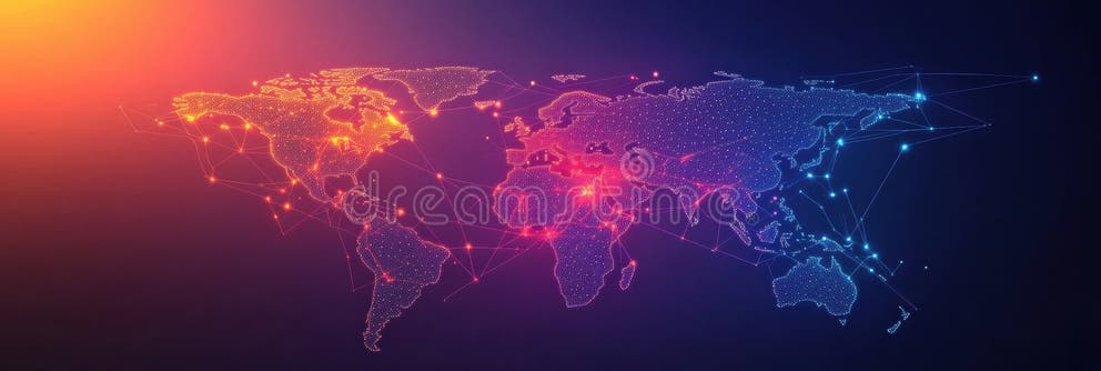 Stylized Dotted World Map Features Glowing Connection Lines on a ...