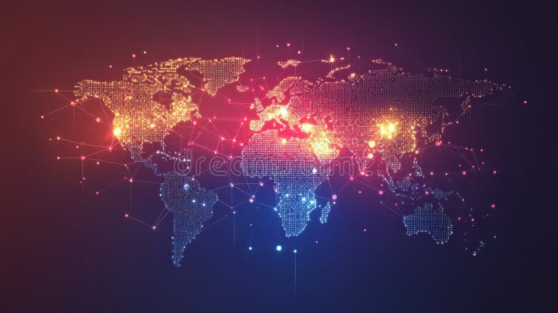 Stylized Dotted World Map Highlighting Global Connections with Glowing ...