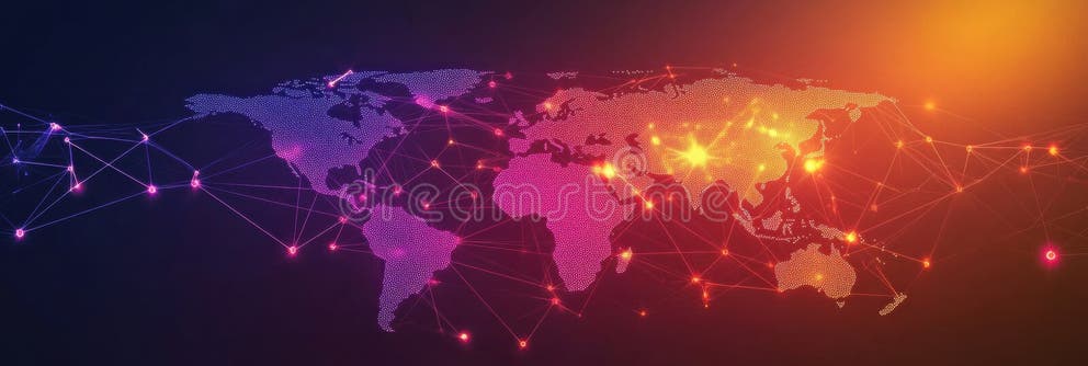 Stylized Dotted World Map Showcasing Glowing Connection Lines on a ...