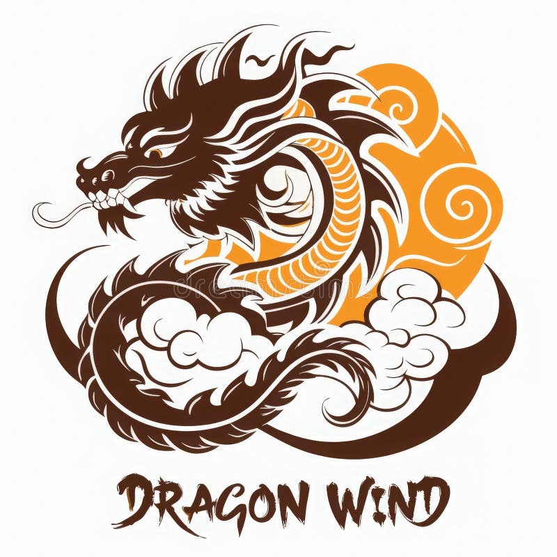 Stylized Dragon with "Dragon Wind" Text Illustration Stock Illustration ...