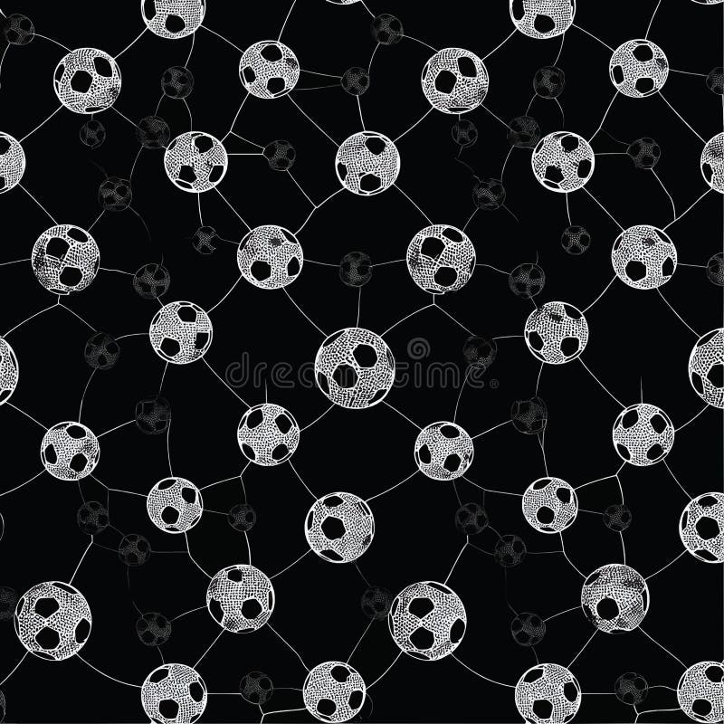Stylized Drawing of Connected Soccer Balls on a Black Background Stock ...