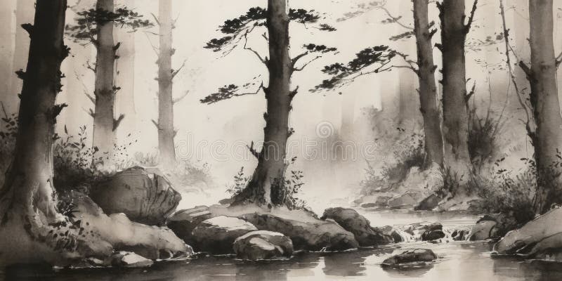 A Stylized Drawing of a Deep Forest. Stock Illustration - Illustration ...