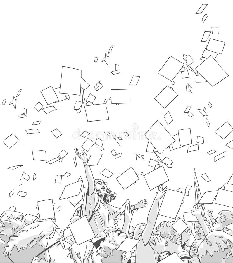 Illustration of Students Celebrating Victory, Graduation, Freedom with ...