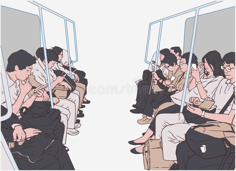 Illustration of People Using Public Transport, Train, Subway, Metro ...