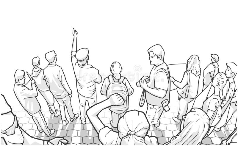 Illustration of Group of Demonstrators Protesting in Perspective Stock ...