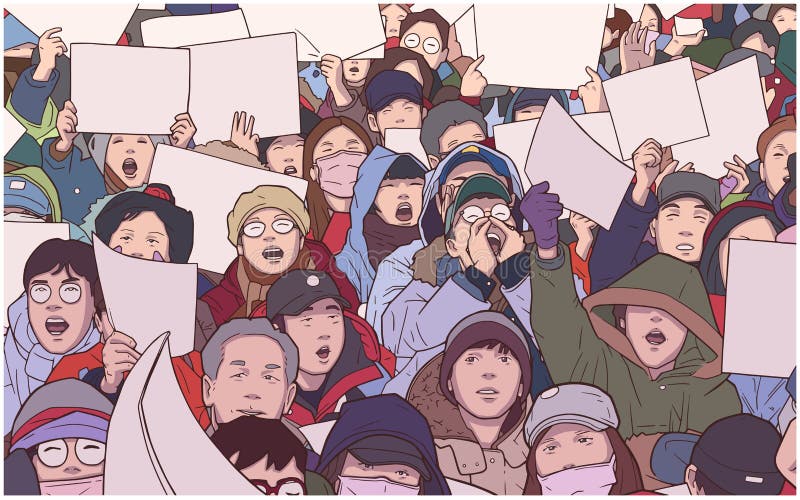Illustration of Mixed Ethnic Crowd Protesting with Blank Signs Stock ...