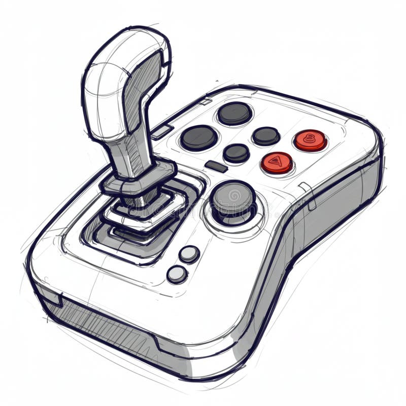 Stylized Drawing of a Retro Gaming Joystick. it Has a Prominent Stick ...