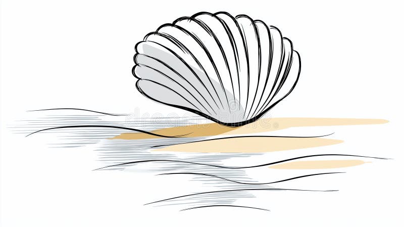 Seashell Resting on Sandy Beach by the Ocean. Stock Illustration ...