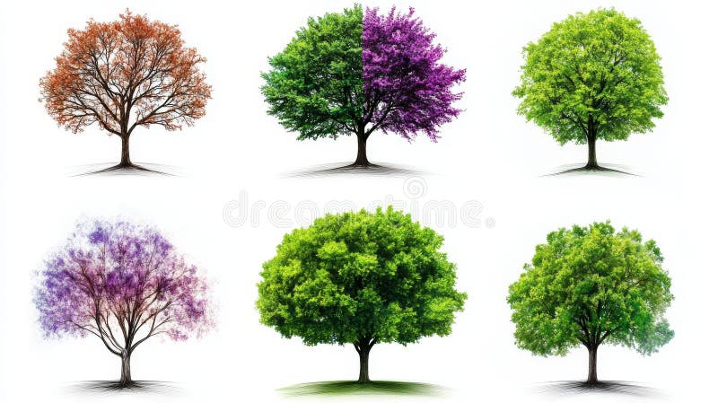 A Stylized Drawing Showcases the Diversity of Nine Tree Types ...