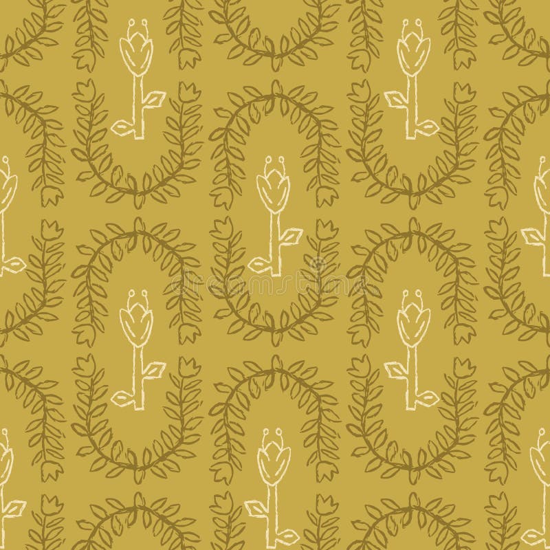 Stylized Dutch Tulip Trellis Seamless Vector Pattern. Folk Leaves Stock ...