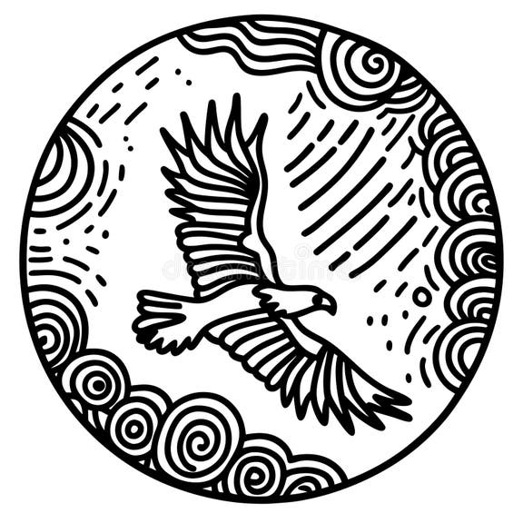 Stylized Eagle in Flight Surrounded by Abstract Swirls and Patterns in ...