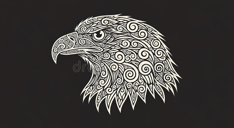 Stylized Eagle Head Drawing with Intricate Swirling Patterns on a Dark ...