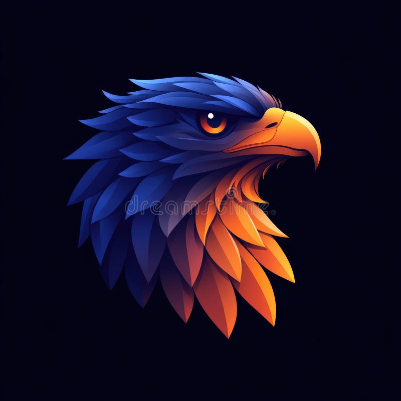Stylized Eagle Head Illustration with Blue and Orange Gradients Stock ...
