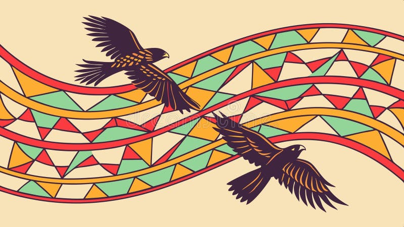 Stylized Eagles Flying Over Geometric Landscape Illustration of Nature and Art Vector Design ...