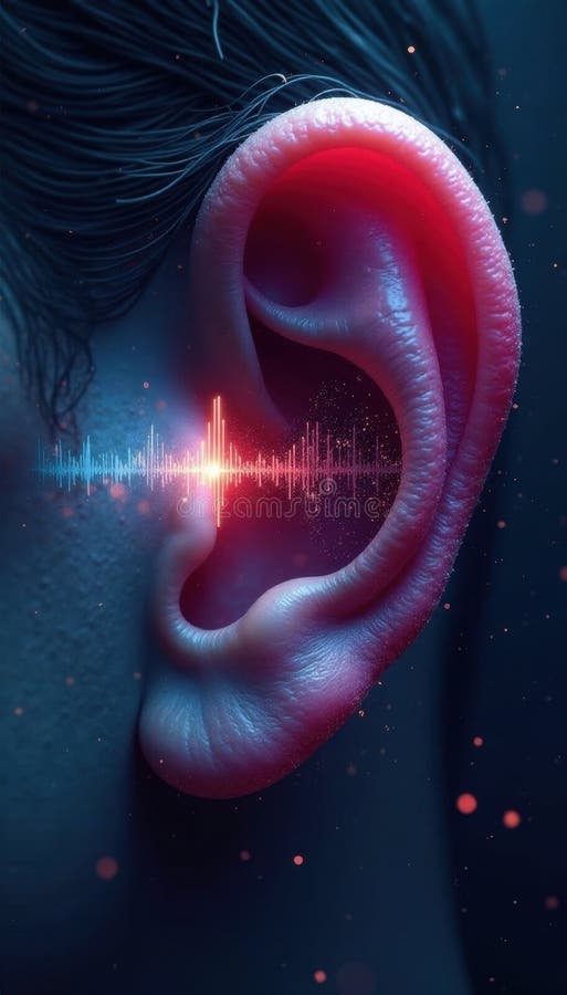 Stylized Ear with Dynamic Sound Wave Panorama , Graphic, Ear Stock ...