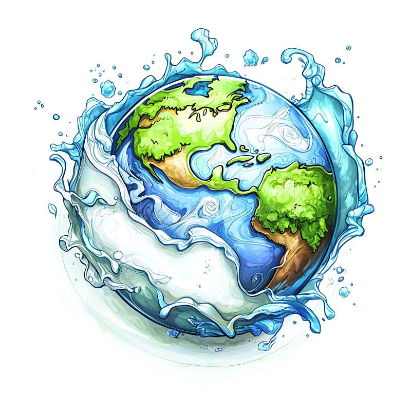 Stylized Earth Concept with Water Splash Effect Stock Illustration ...