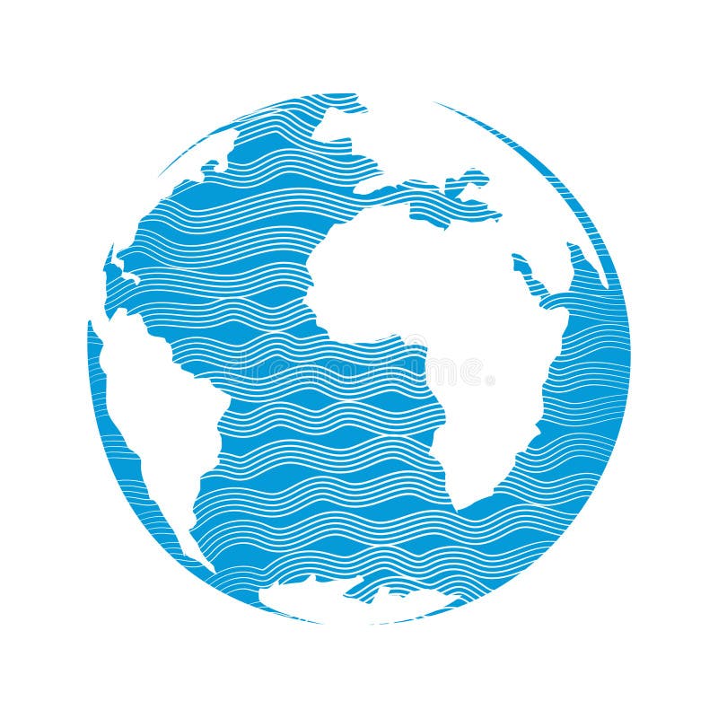 Stylized Earth Day Vector Globe with Wavy Lines Representing Water and ...