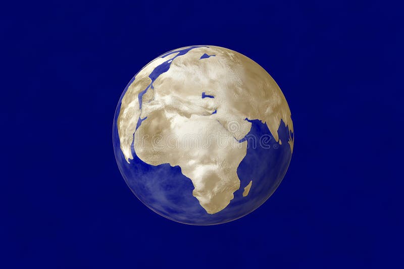 Stylized Earth Globe Beige Gold Blue Planet World 3d Map Tone Space ...