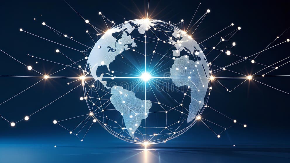 Stylized Earth Globe with Bright Connection Network and Central Point ...