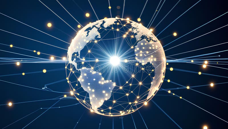 Stylized Earth Globe with Bright Connection Network and Central Point ...