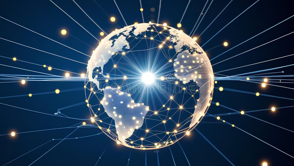 Stylized Earth Globe with Bright Connection Network and Central Point ...