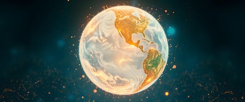 Stylized Earth Globe with Glowing Continents and Particle Effects ...